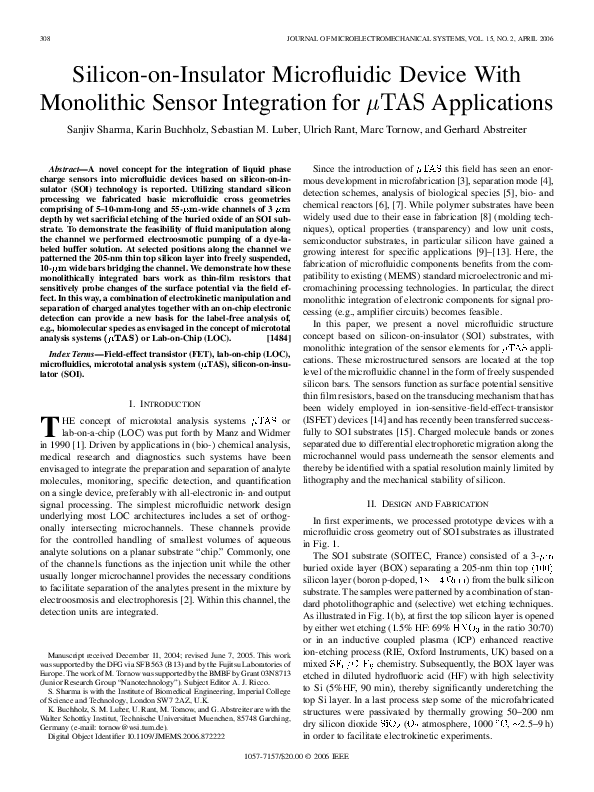 (PDF) Silicon-on-Insulator Microfluidic Device With Monolithic Sensor Integration for$murm TAS ...