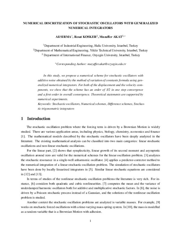 (PDF) Numerical discretization of stochastic oscillators with generalized numerical integrators