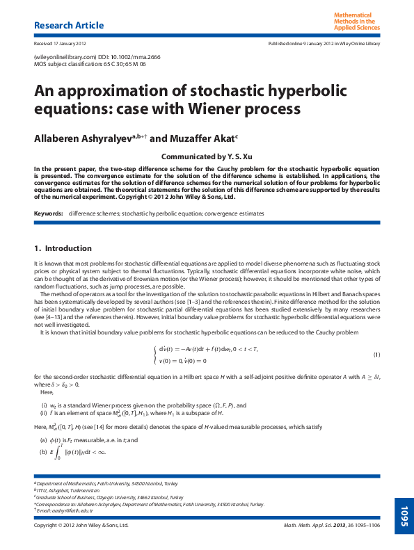 (PDF) An approximation of stochastic hyperbolic equations: case with Wiener process | muzaffer ...