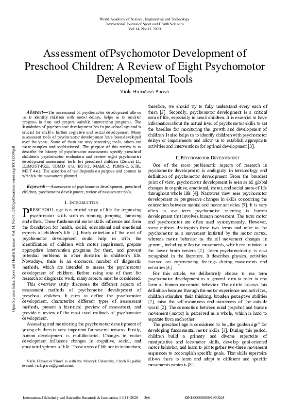 (PDF) Assessment of Psychomotor Development of Preschool Children: A ...