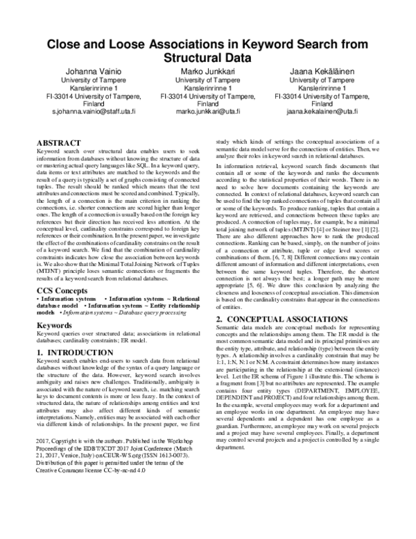 (PDF) Close and Loose Associations in Keyword Search from Structural Data