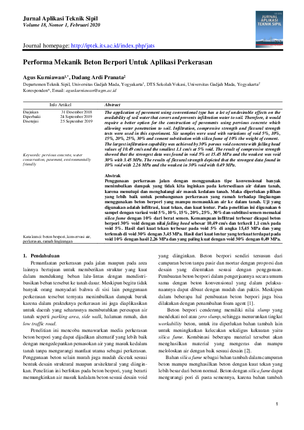 (PDF) Performa Mekanik Beton Berpori Untuk Aplikasi Perkerasan