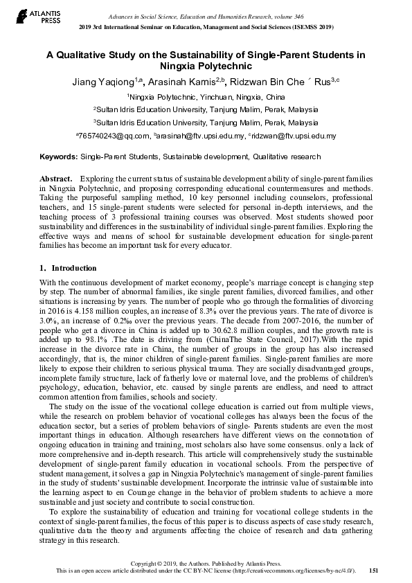 (PDF) A Qualitative Study on the Sustainability of Single-Parent ...