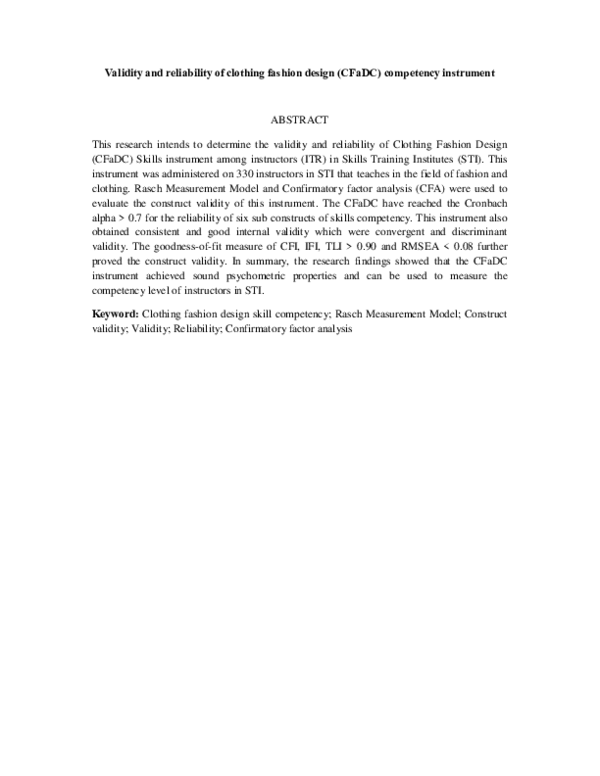 (PDF) Validity and Reliability of Clothing Fashion Design (CFaDC ...