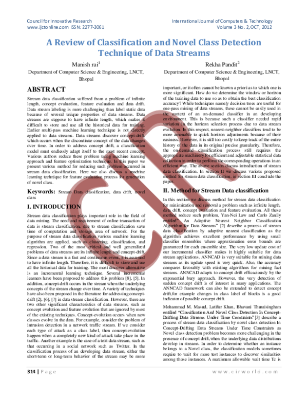 (PDF) A Review of Classification and Novel Class Detection Technique of Data Streams | Manish ...