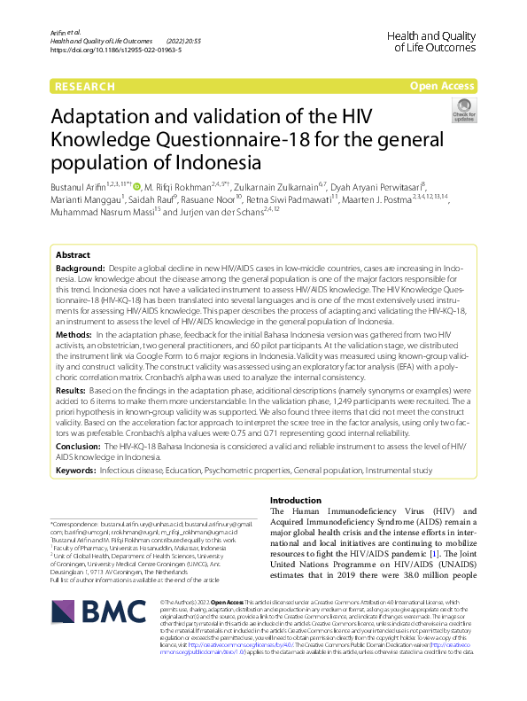 (PDF) Adaptation and validation of the HIV Knowledge Questionnaire-18 ...