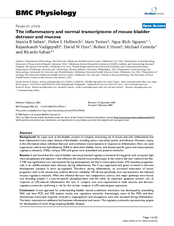 (PDF) The inflammatory and normal transcriptome of mouse bladder ...