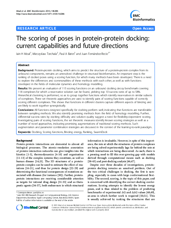 (PDF) The scoring of poses in protein-protein docking: current ...