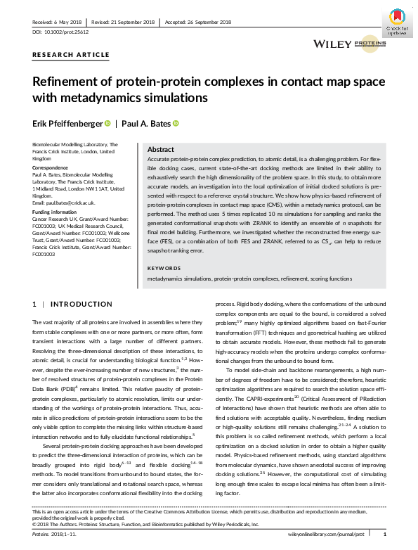 (PDF) Refinement of protein-protein complexes in contact map space with metadynamics simulations