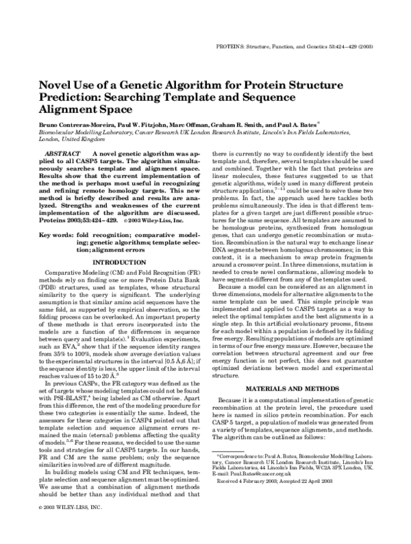 (PDF) Novel use of a genetic algorithm for protein structure prediction: Searching template and ...