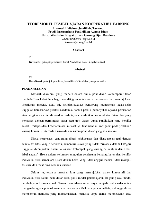 (PDF) TEORI MODEL PEMBELAJARAN KOOPERATIF LEARNING