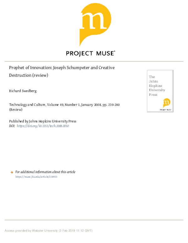 (PDF) Prophet of Innovation: Joseph Schumpeter and Creative Destruction ...