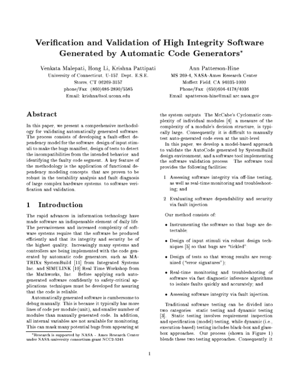 (PDF) Verification and validation of high integrity software generated ...
