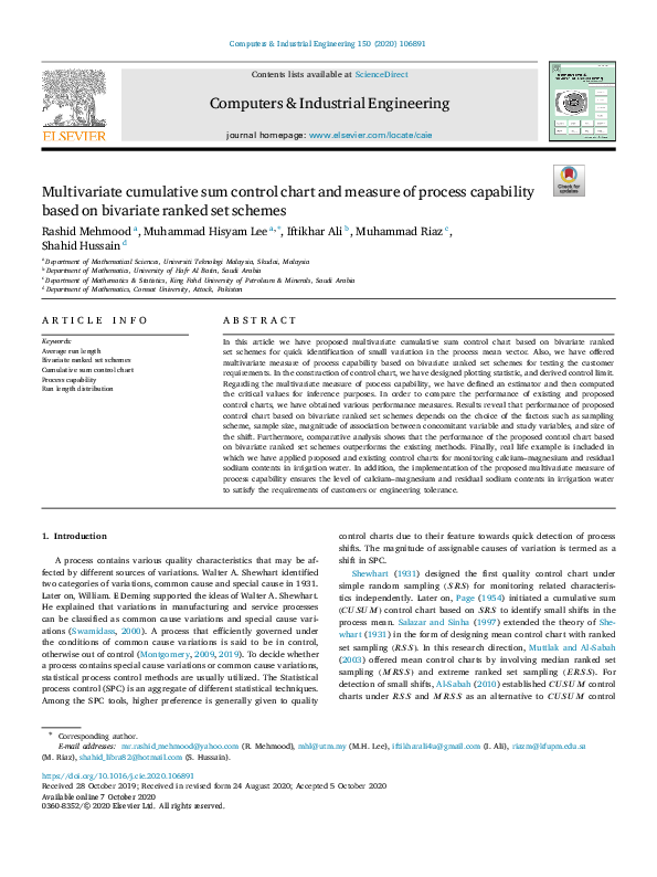 (PDF) Multivariate cumulative sum control chart and measure of process ...