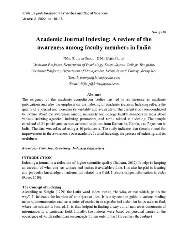 (PDF) Academic Journal Indexing: A Review of the Awareness among ...