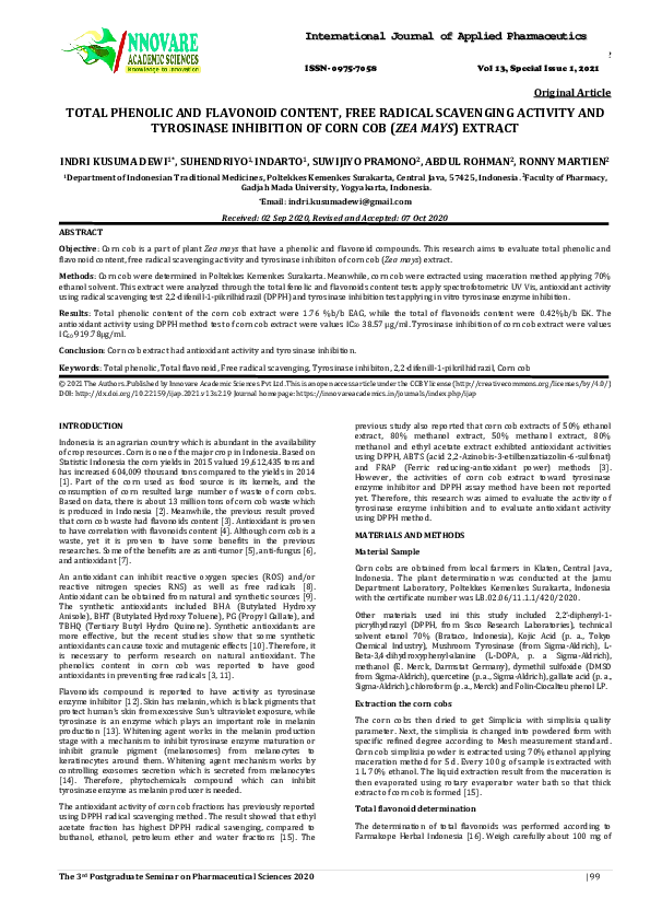 (PDF) TOTAL PHENOLIC AND FLAVONOID CONTENT, FREE RADICAL SCAVENGING ...