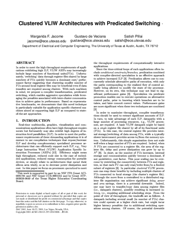 (PDF) Clustered VLIW architecture with predicated switching