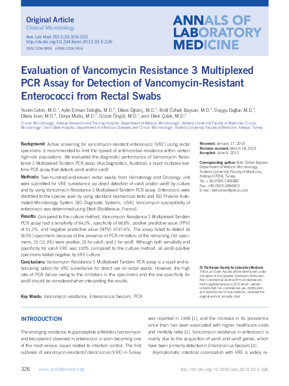 (PDF) Evaluation of Vancomycin Resistance 3 Multiplexed PCR Assay for ...
