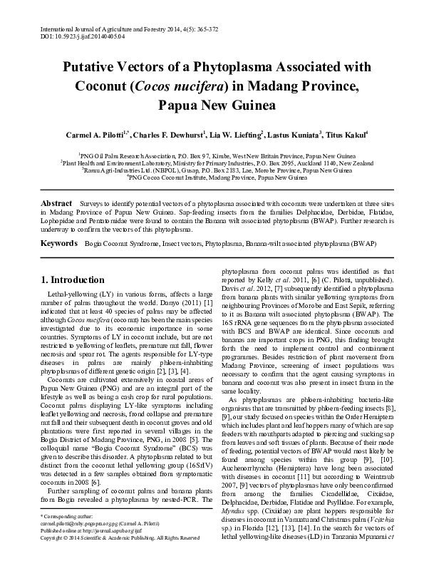 (PDF) Putative Vectors of a Phytoplasma Associated with Coconut (Cocos ...