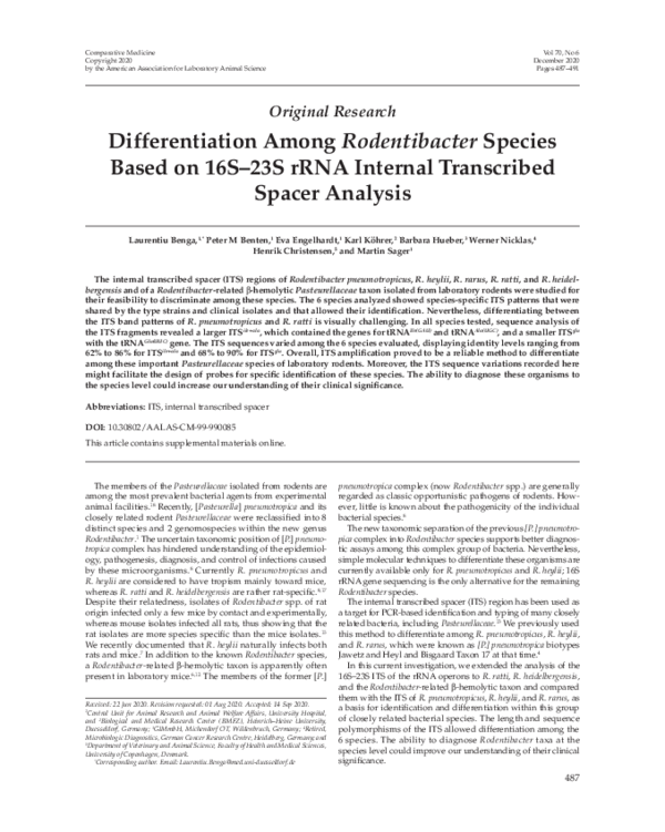 (PDF) Differentiation Among Rodentibacter Species Based on 16S–23S rRNA ...