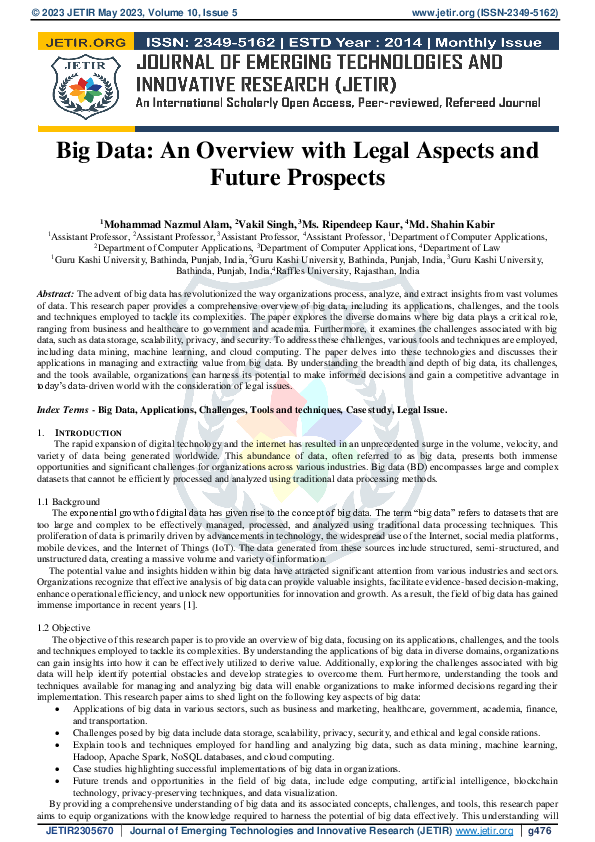 (PDF) Big Data: An Overview with Legal Aspects and Future Prospects