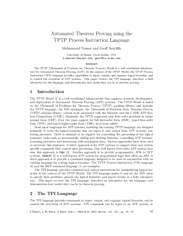 Pdf Automated Theorem Proving Using The Tptp Process Instruction Language Muhammad Nassar