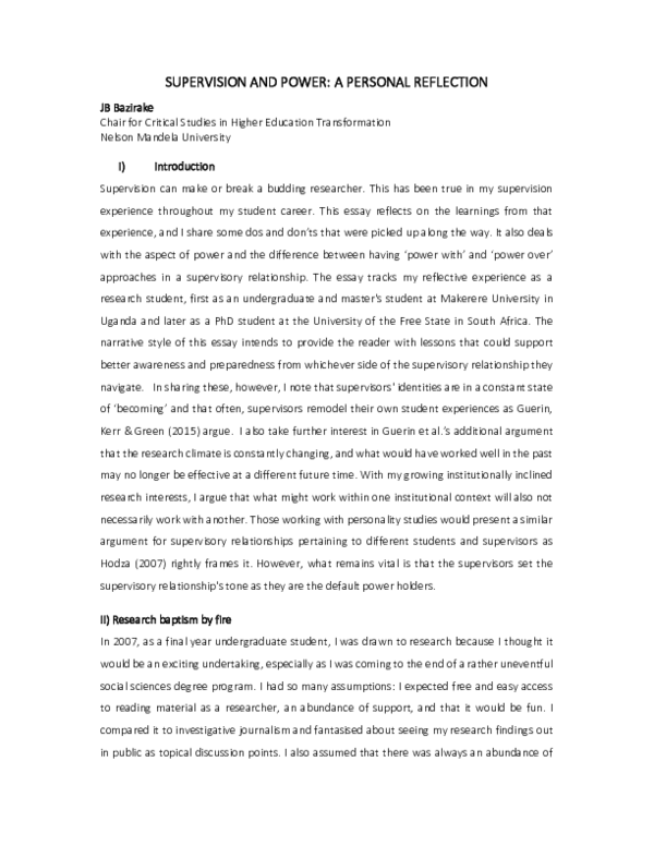 (PDF) SUPERVISION AND POWER: A PERSONAL REFLECTION