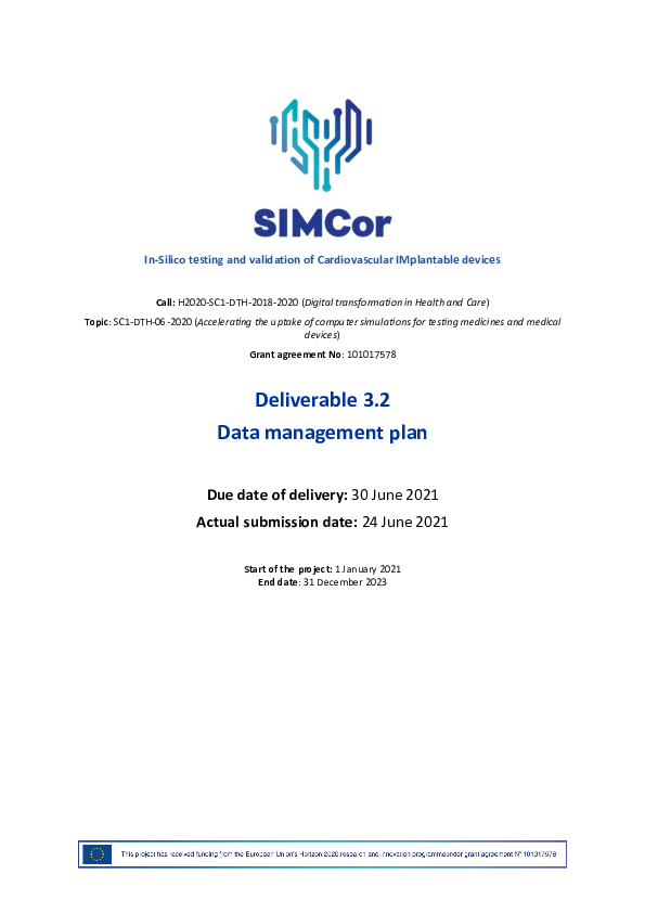 (PDF) SIMCor. Deliverable 3.2 - Data management plan | Anna Rizzo ...