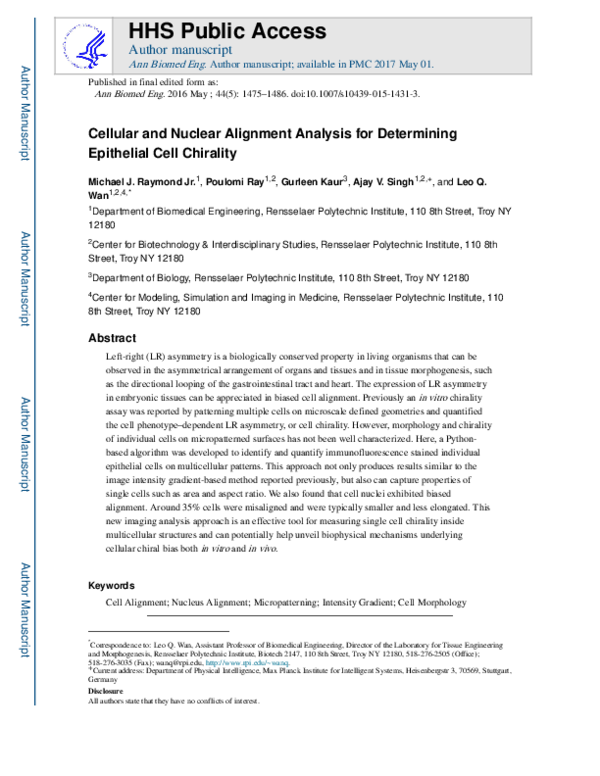 (PDF) Cellular and Nuclear Alignment Analysis for Determining ...
