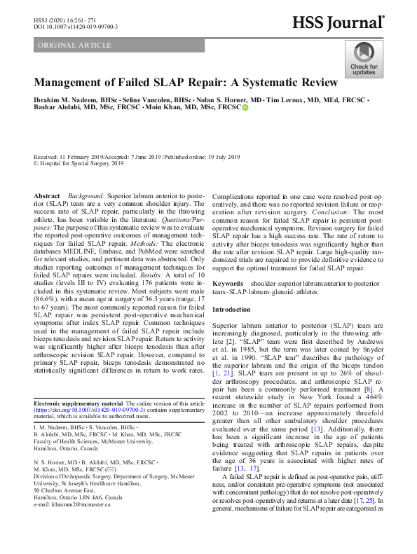 (PDF) Management of Failed SLAP Repair: A Systematic Review