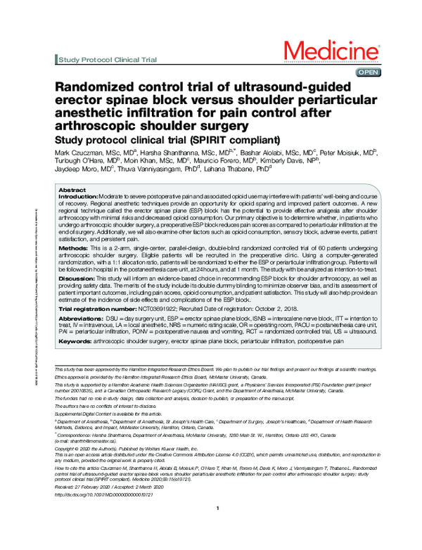 (PDF) Randomized control trial of ultrasound-guided erector spinae block versus shoulder ...