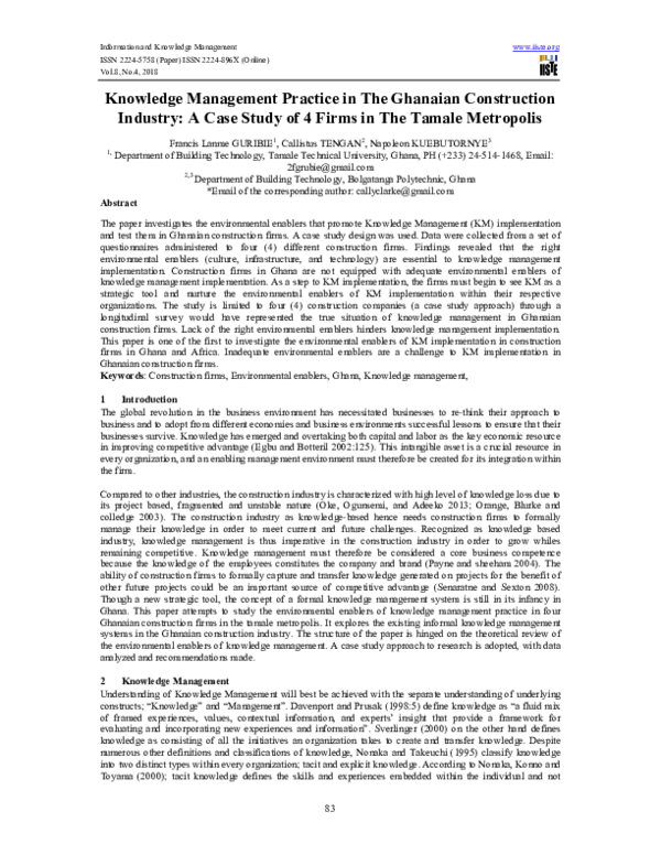 (PDF) Knowledge Management Practice in The Ghanaian Construction Industry: A Case Study of 4 ...