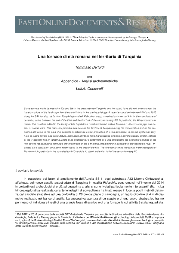 (PDF) Una fornace di età romana nel territorio di Tarquinia- Appendice ...
