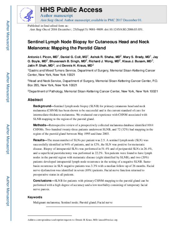 (PDF) Sentinel Lymph Node Biopsy for Cutaneous Head and Neck Melanoma ...