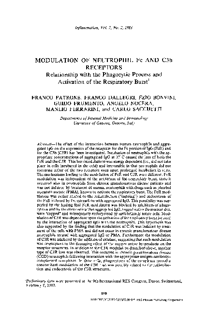 (PDF) Modulation of neutrophil Fc and C3b receptors