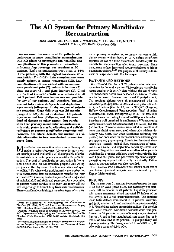 (PDF) The AO system for primary mandibular reconstruction