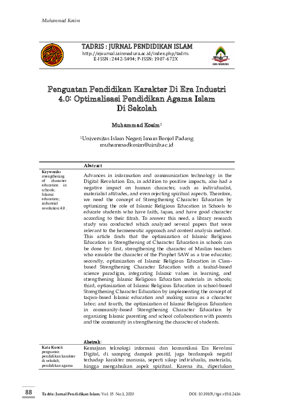 (PDF) Penguatan Pendidikan Karakter di Era Industri 4.0: Optimalisasi Pendidikan Agama Islam di ...