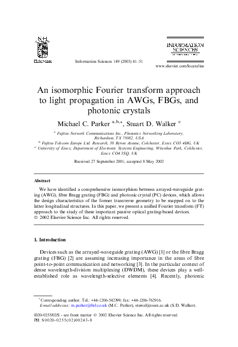 (PDF) An isomorphic Fourier transform approach to light propagation in AWGs, FBGs, and photonic ...