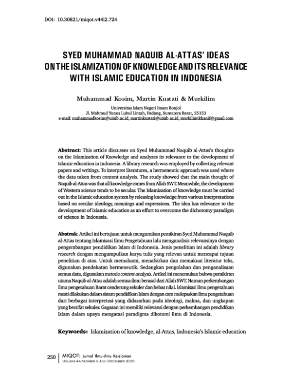 (PDF) Syed Muhammad Naquib Al-Attas’ Ideas on the Islamization of ...