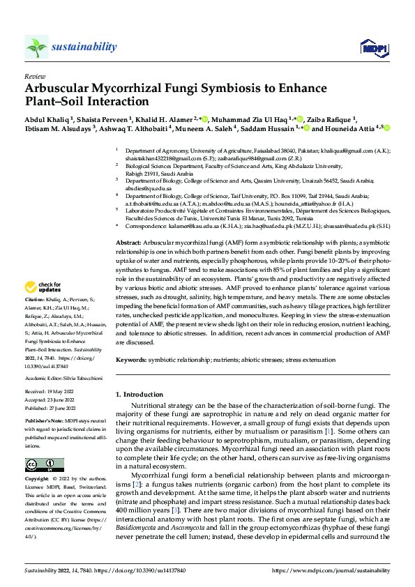 (PDF) Arbuscular Mycorrhizal Fungi Symbiosis to Enhance Plant–Soil Interaction