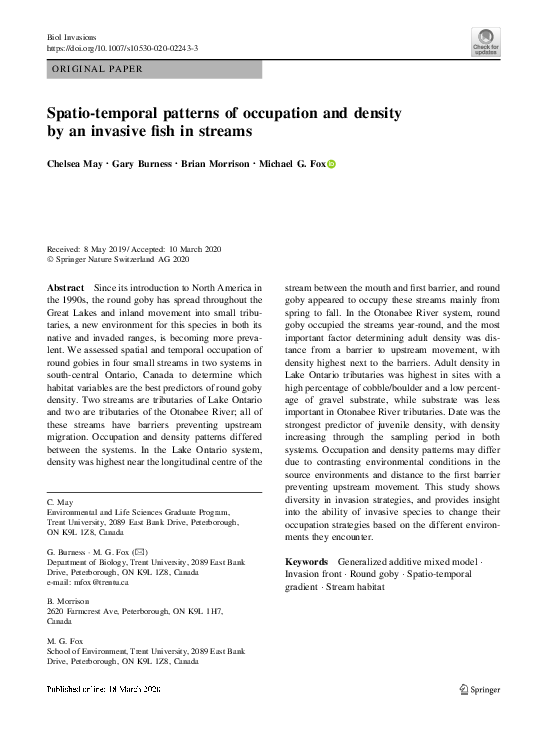 Pdf Spatio Temporal Patterns Of Occupation And Density By An Invasive
