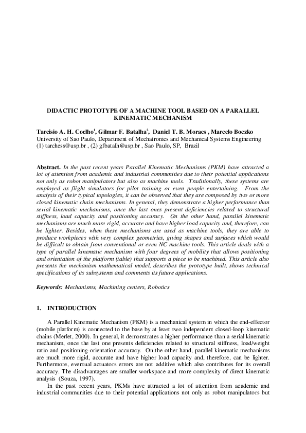 (PDF) Didatic prototype of a machine tool based on a parallel kinematic mechanism