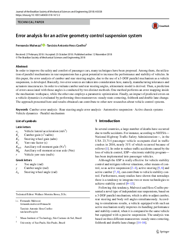 (PDF) Error analysis for an active geometry control suspension system