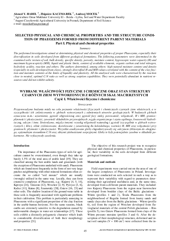 (PDF) SELECTED PHYSICAL AND CHEMICAL PROPERTIES AND THE STRUCTURE CONDI ...