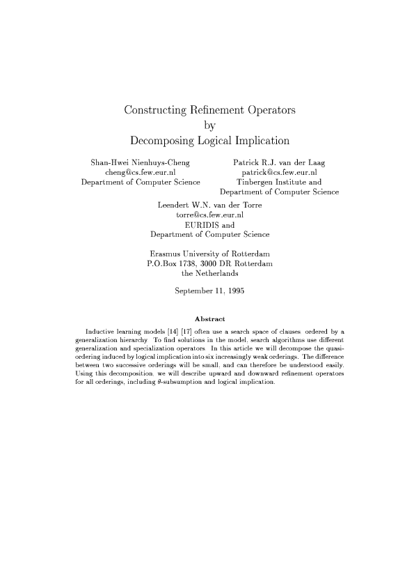 Pdf Constructing Refinement Operators By Decomposing Logical Implication