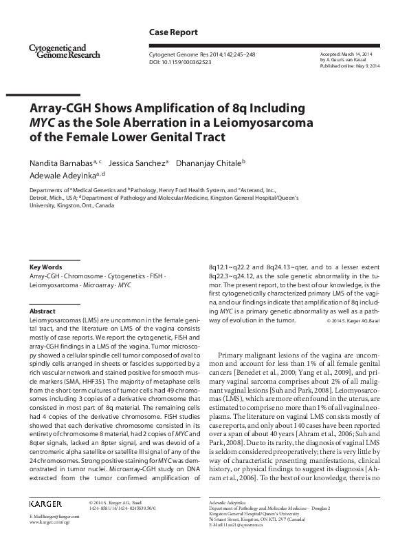 (PDF) Array-CGH Shows Amplification of 8q Including MYC as the Sole Aberration in a ...
