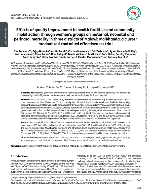 (PDF) Effects of quality improvement in health facilities and community ...