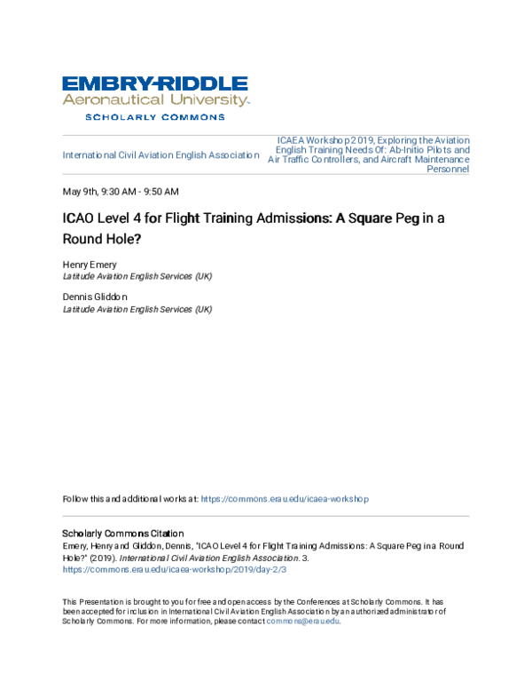 (PDF) ICAO Level 4 for Flight Training Admissions: A Square Peg in a ...