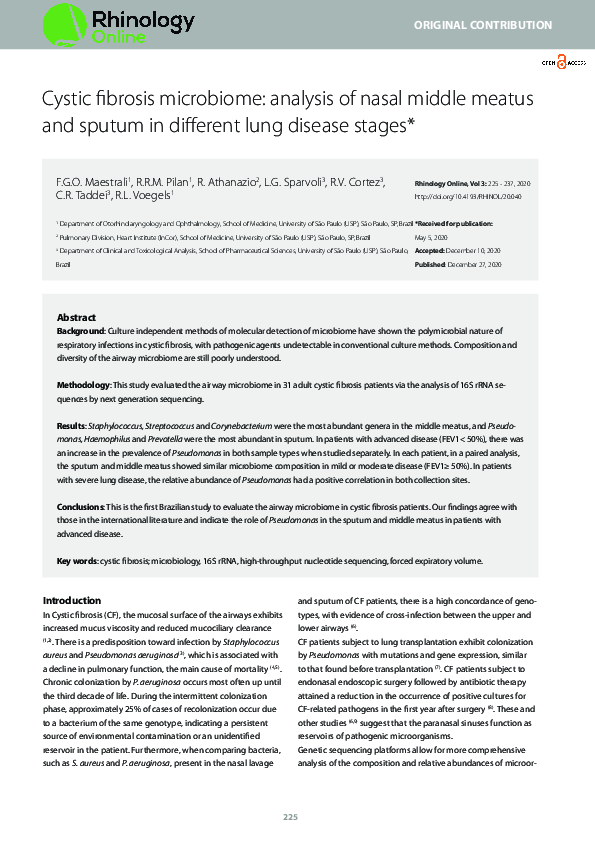 (PDF) Cystic fibrosis microbiome: analysis of nasal middle meatus and ...