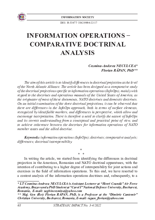 (PDF) Information Operations ̶ Comparative Doctrinal Analysis